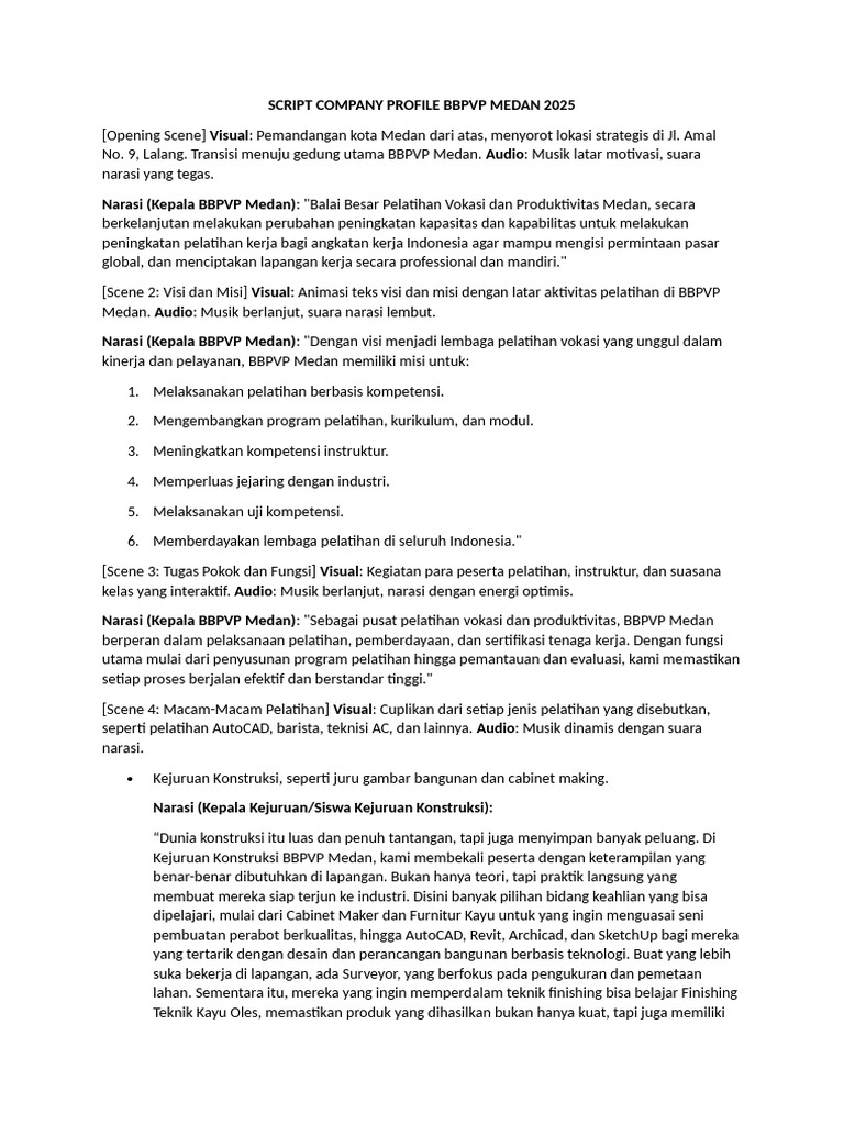Script Company Profile BBPVP Medan 2025 | PDF