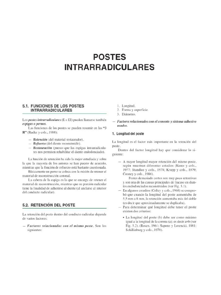 PDF Postes Intrarradiculares | PDF