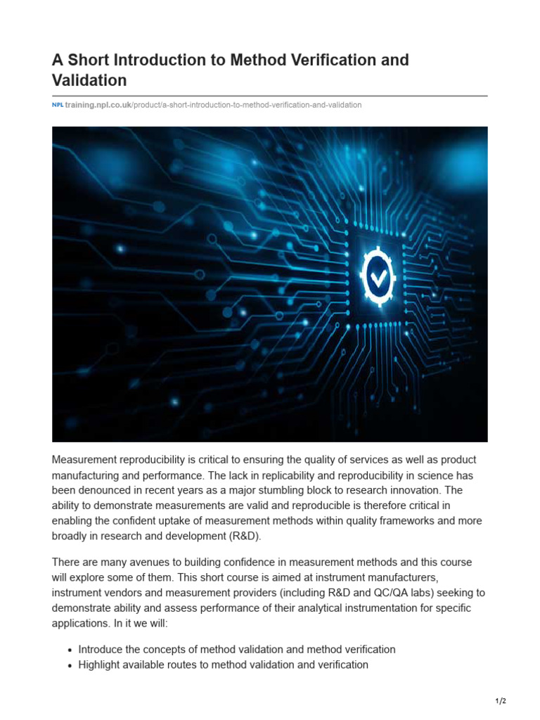Introduction To Method Verification and Validation | PDF