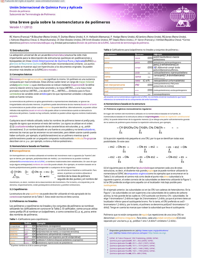 Brief Guide to Polymer Nomenclature IUPAC.en.es | PDF | Polímeros | Ciencias fisicas