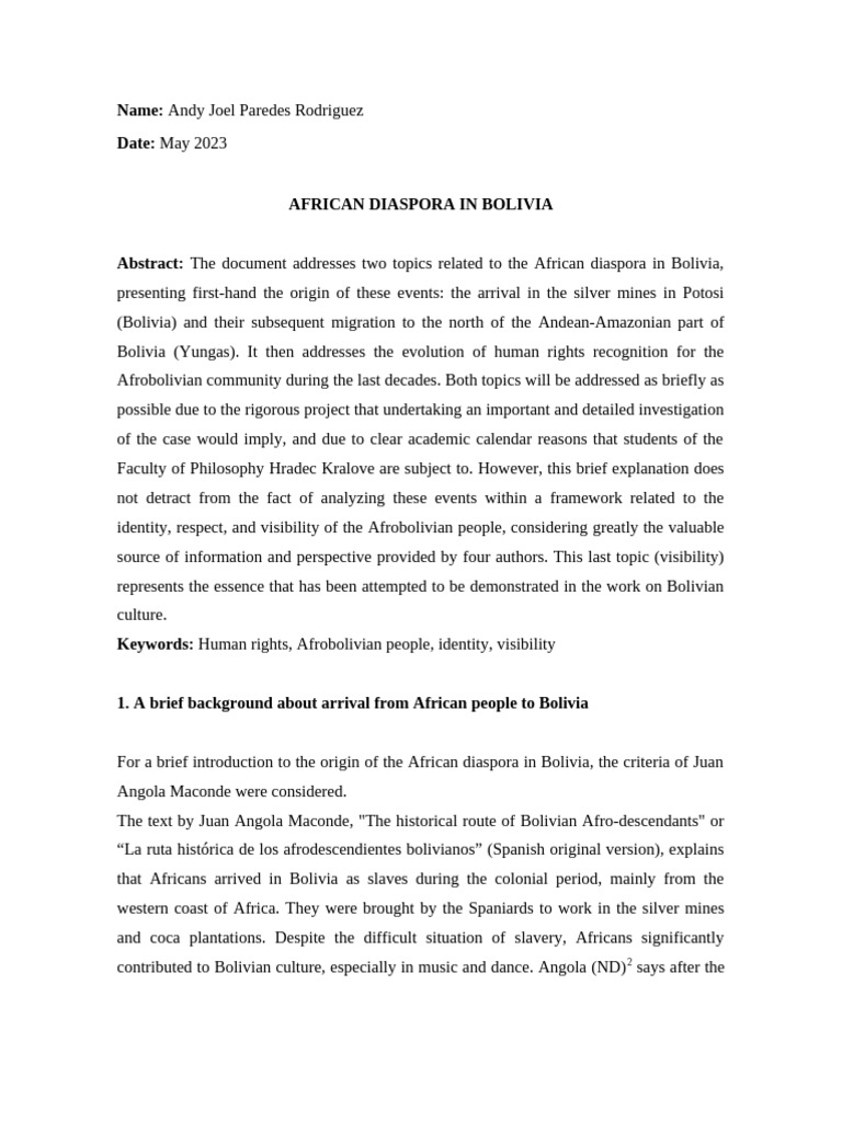 African Diaspora in Bolivia: History & Rights | PDF | Atlantic Slave ...