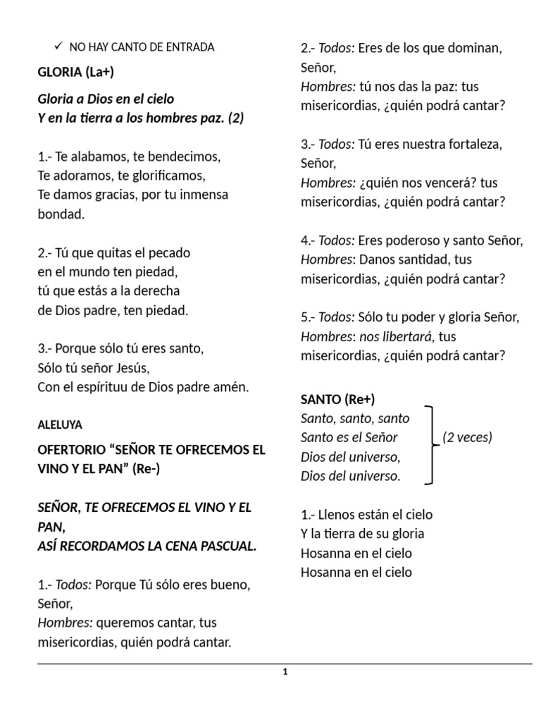 Letras de Cantos Religiosos para Misa | PDF | La resurrección de Jesús ...