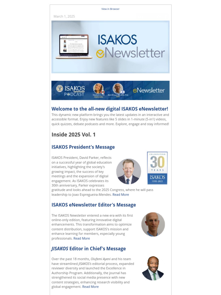 ISAKOS 2025 eNewsletter Launch | PDF | Medicine | Medical Specialties