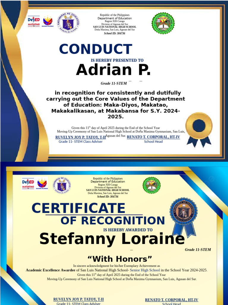 Award Certificates Template For CONDUCT AWARDEE | PDF