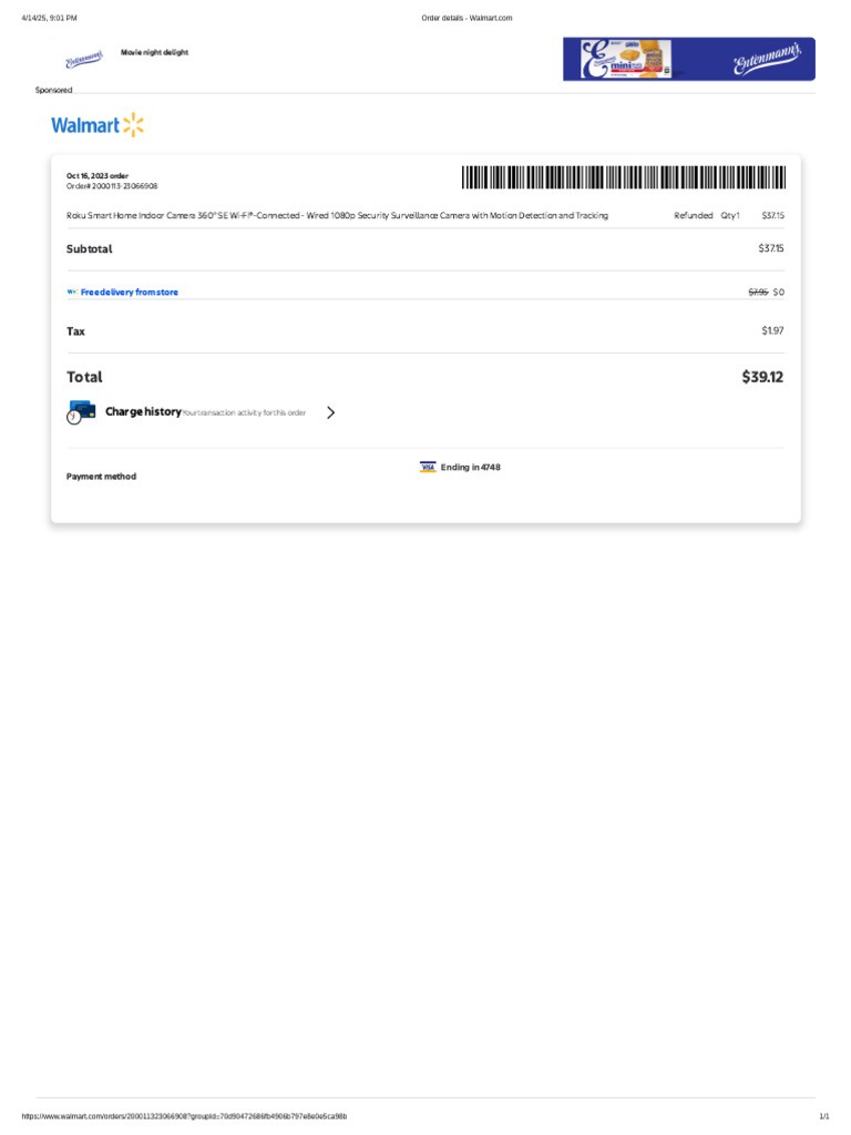 Walmart Receipt Google Doorbell Camera | PDF