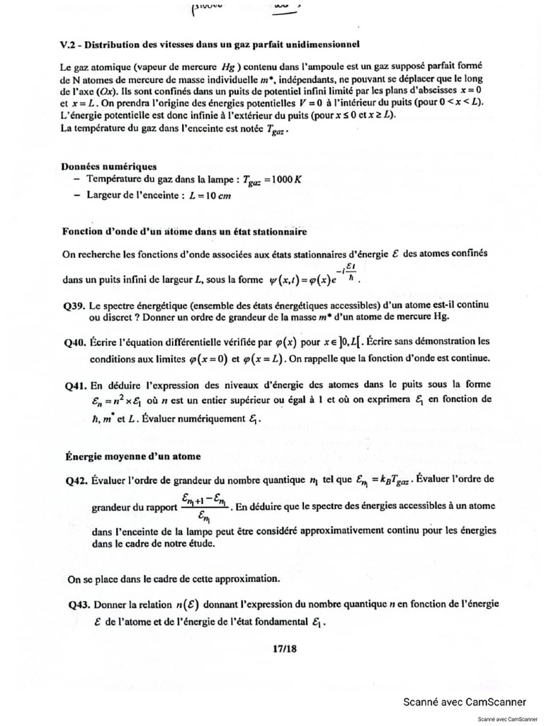 Partie Corrig CCP Quantiq Et Thermo Statistiq ZR FB | PDF