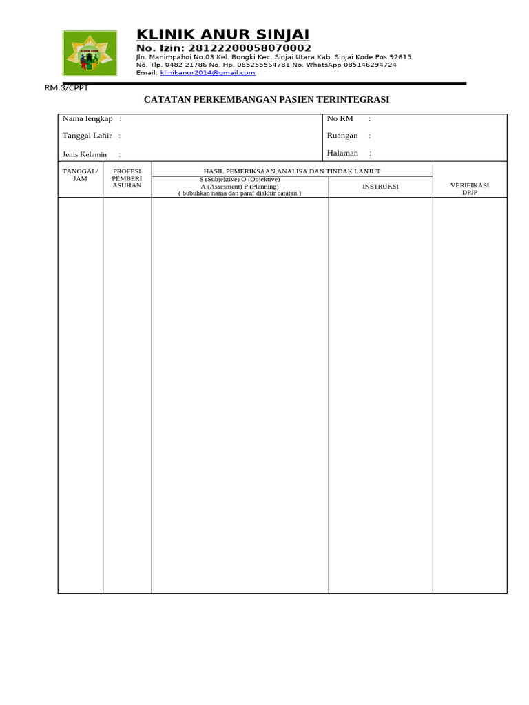 RM 8 Catatan Perkembangan Pasien Terintegrasi | PDF