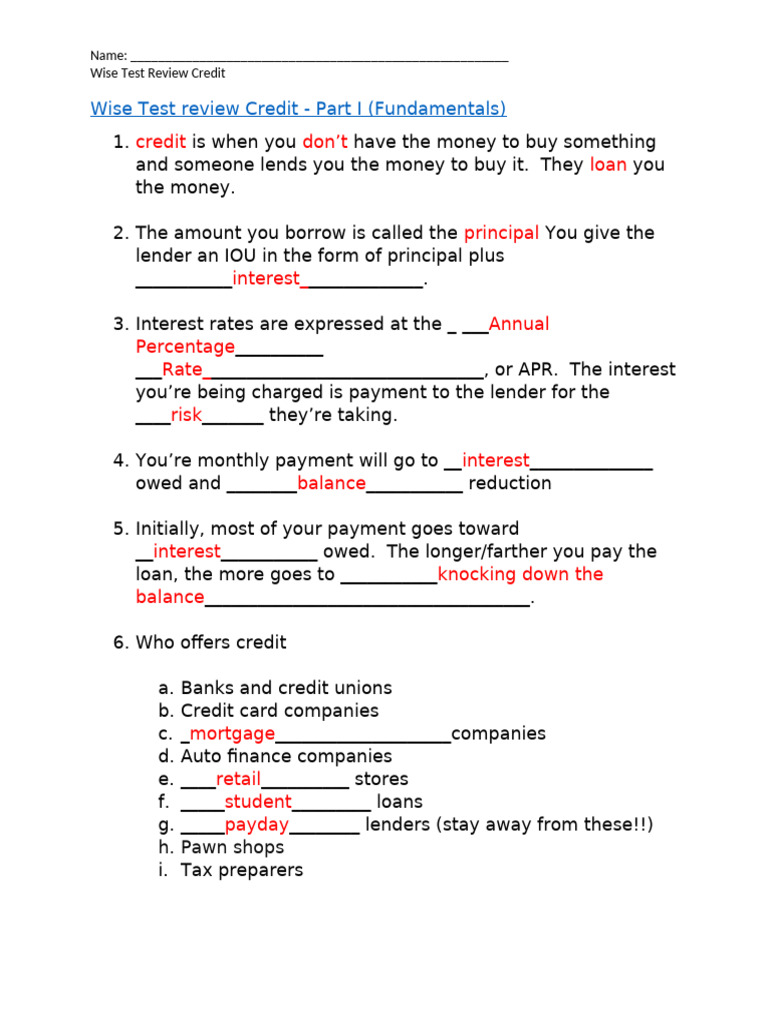 AutoRecovery Save of Wise Test Review Credit April 10th | PDF | Loans ...