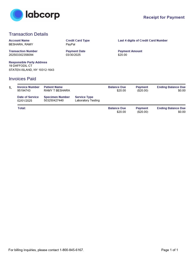 Labcorp Receipt | PDF