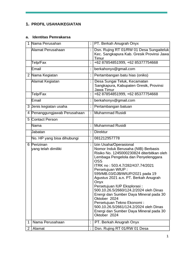 Profil PT Berkah Anugrah Onyx Gresik | PDF