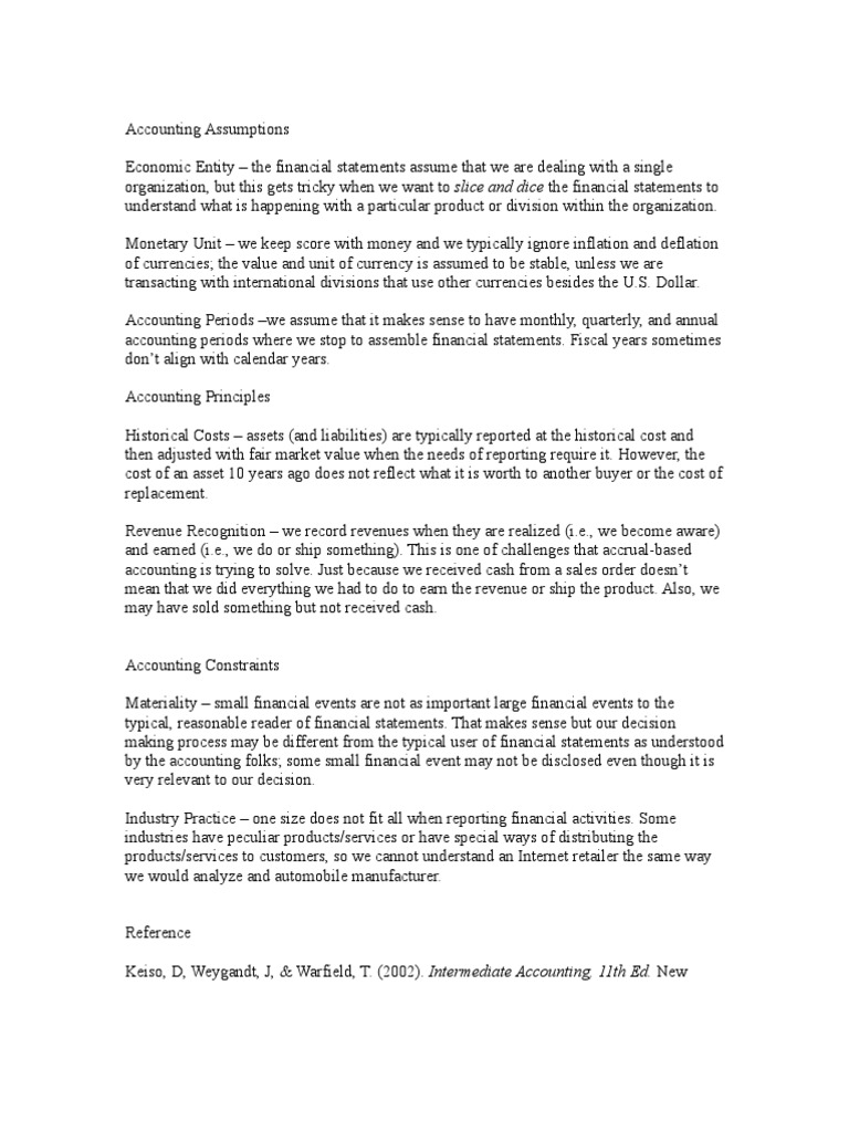 Accounting Assumptions, Principles, and Constraints | PDF