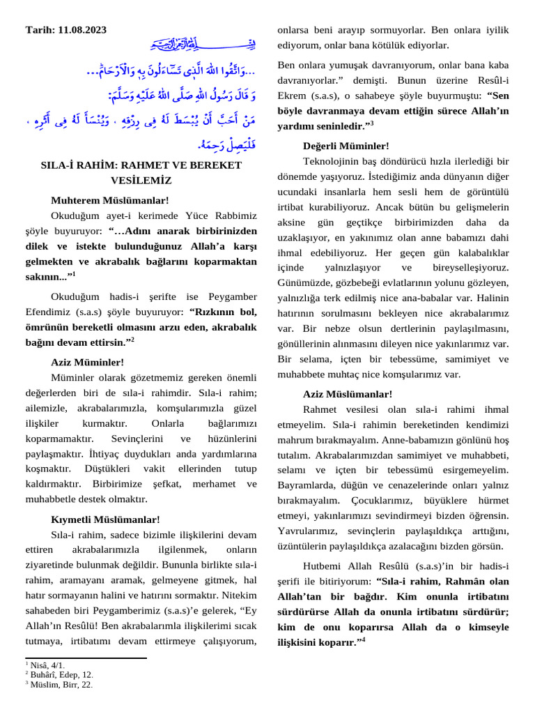 Sla-I Rahim Rahmet Ve Bereket Vesilemiz | PDF