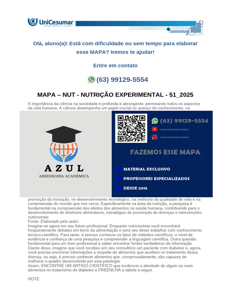 Mapa - Nut - Nutrição Experimental - 51 - 2025 | PDF