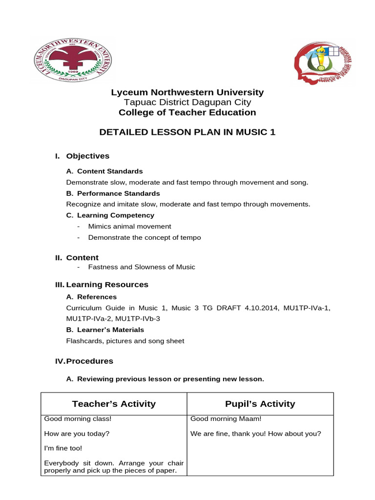 Detailed_Lesson_Plan_Music_1 | PDF | Tempo | Horse Gait