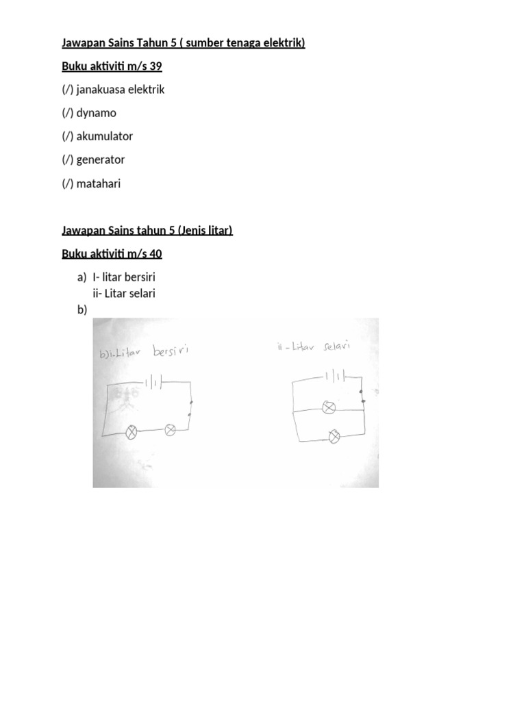 Jawapan Sains Tahun 5 - Litar | PDF