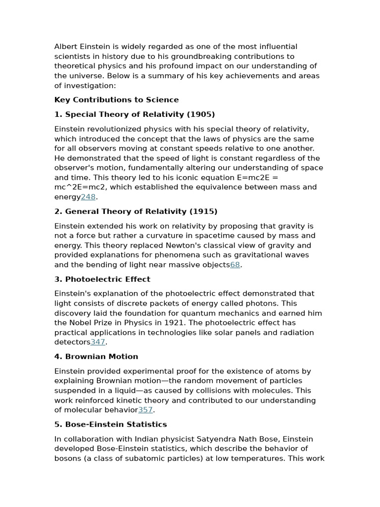 Key Contributions To Science 1. Special Theory of Relativity (1905 ...
