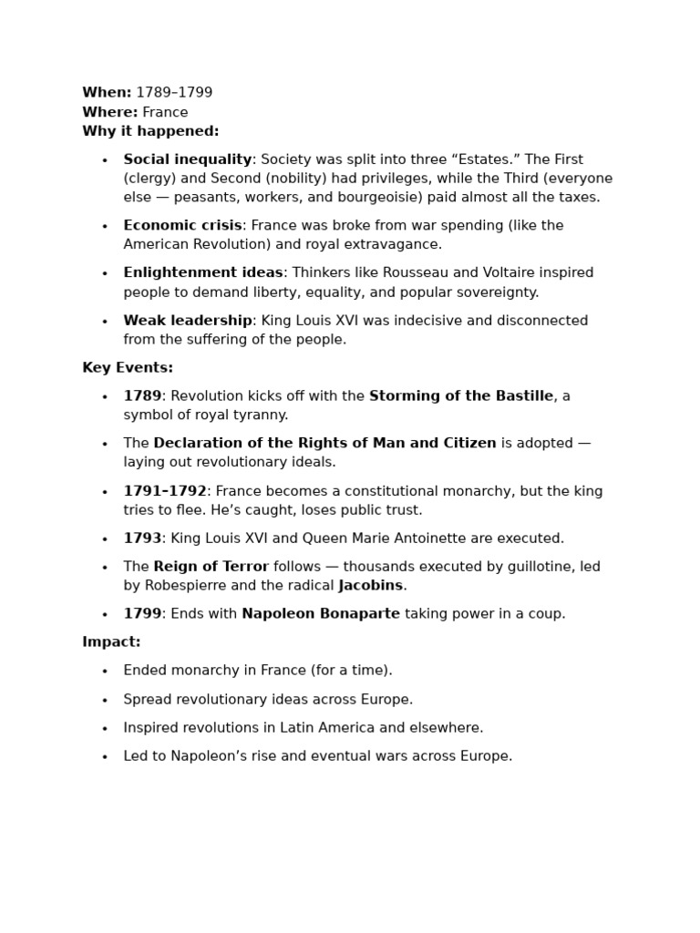 Key Events of the French Revolution | PDF