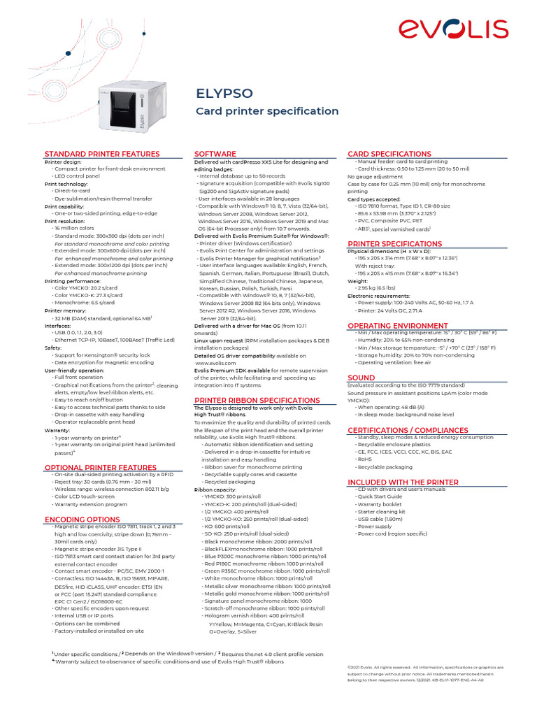 Specsheet Elypso KB Ely 1077 Eng A4 A0 | PDF | Printer (Computing ...