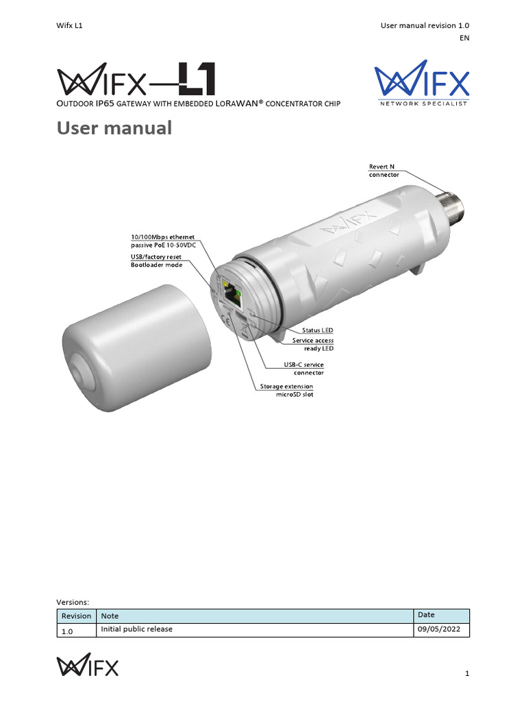 Wifx L1 User Manual en Rev1 0 1 | PDF | Ip Address | Computer Network