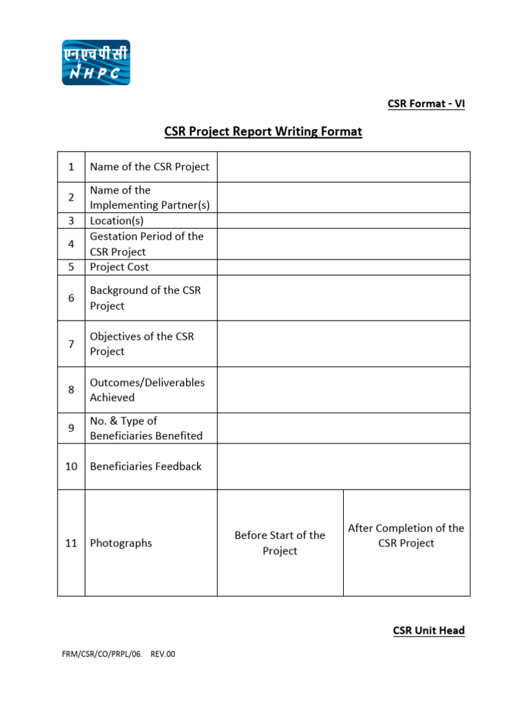 CSR Project Report Writing Format | PDF