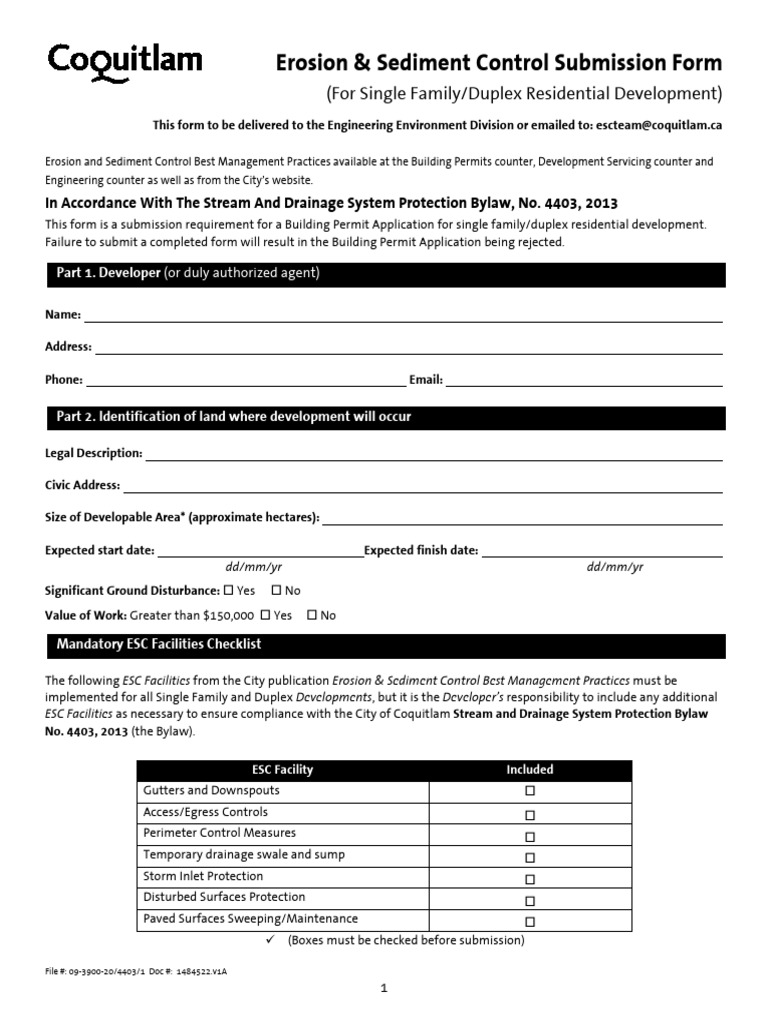 Erosion Control Form for Residential Development | PDF | Earth Sciences ...