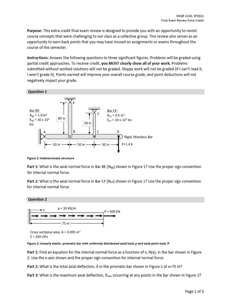 Extra Credit Final Review | PDF | Stress (Mechanics) | Bending