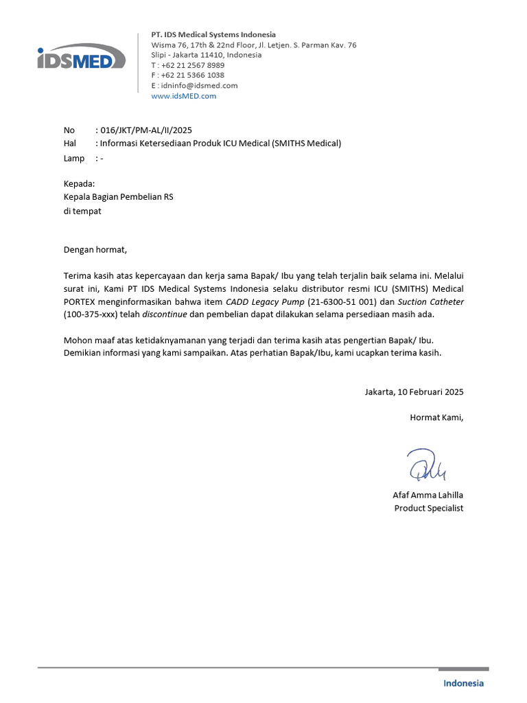 Surat Informasi 016 - Discontinuation ICU Medical with PN | PDF