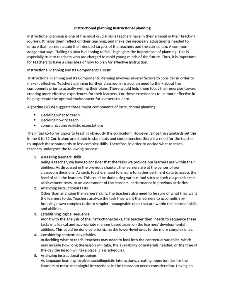 Instructional Planning Its Components - Kalay English Handouts | PDF ...