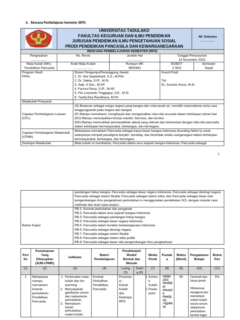 RPS Mkwu Pancasila 2023 | PDF