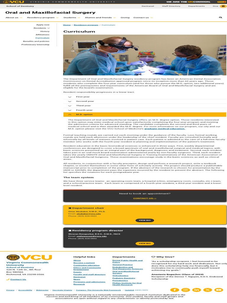 Curriculum - Oral and Maxillofacial Surgery - Virginia Commonwealth ...