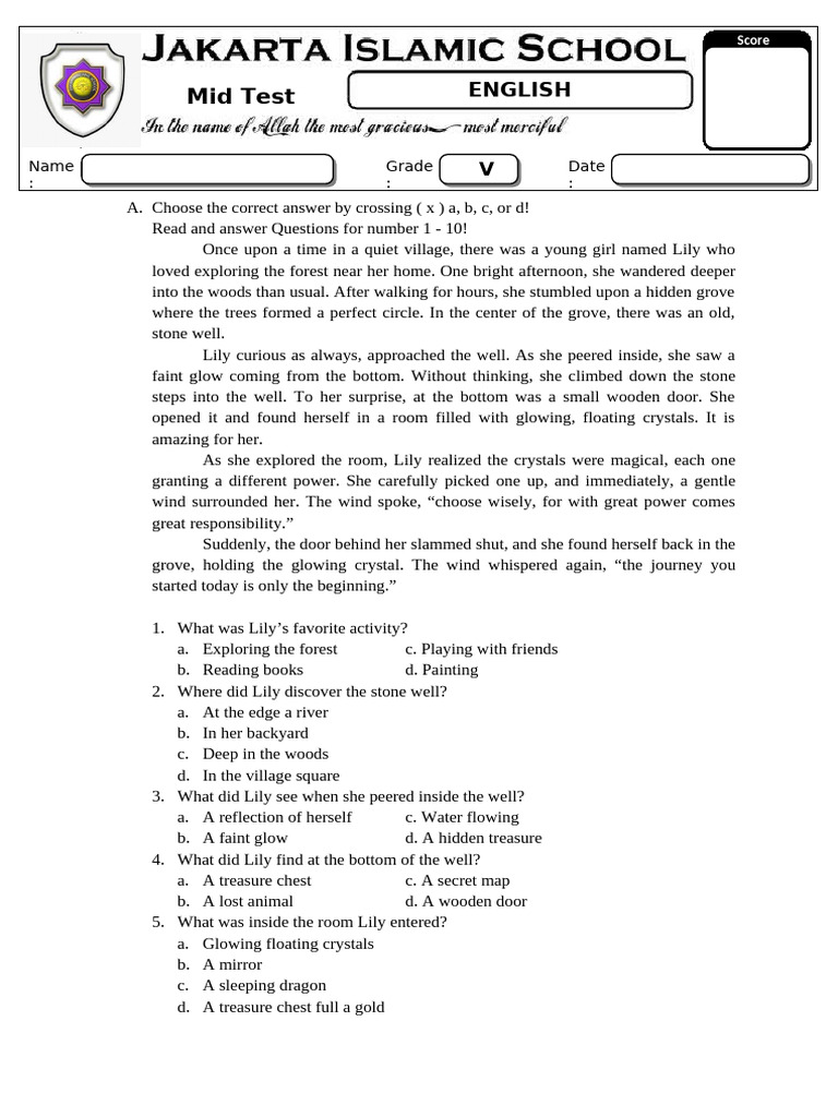 English Mid Test: Reading & Grammar | PDF