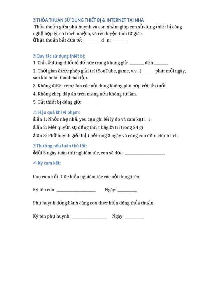 Thoa Thuan Su Dung Thiet Bi Internet | PDF