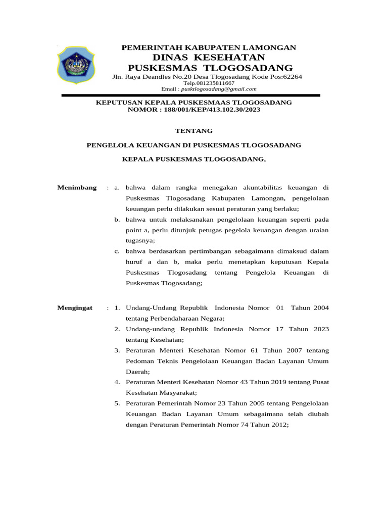 Pengelolaan Keuangan Puskesmas Tlogosadang | PDF