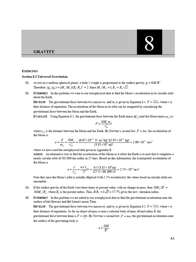 Gravity Exercises and Orbital Motion | PDF | Gravity | Newton's Law Of ...