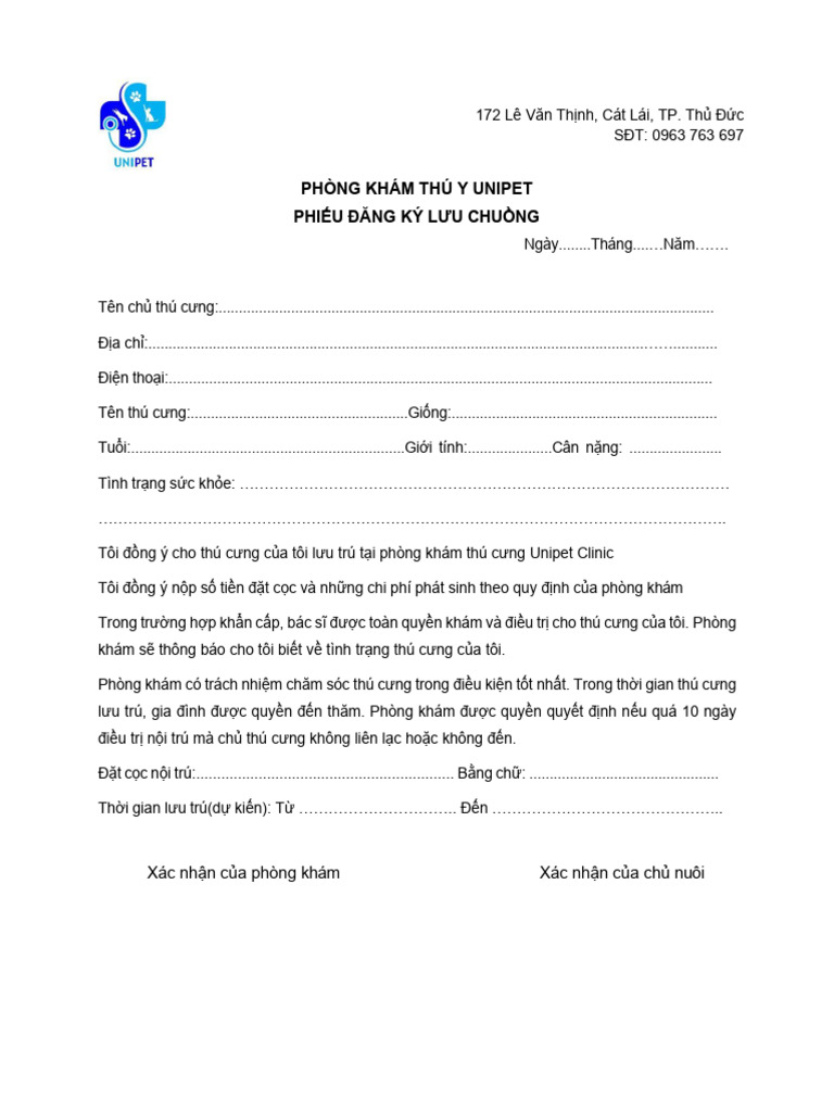 Phiếu Đăng Ký Lưu Viện - CN LVT | PDF