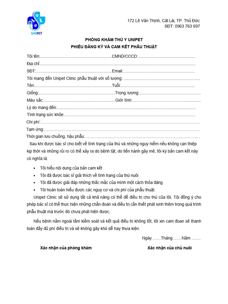 Đơn cam kết phẫu thuật LVT | PDF