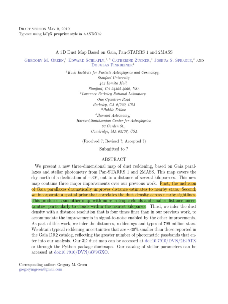 A 3D Dust Map Based on Gaia, Pan-STARRS 1 and 2MASS | PDF | Stars ...