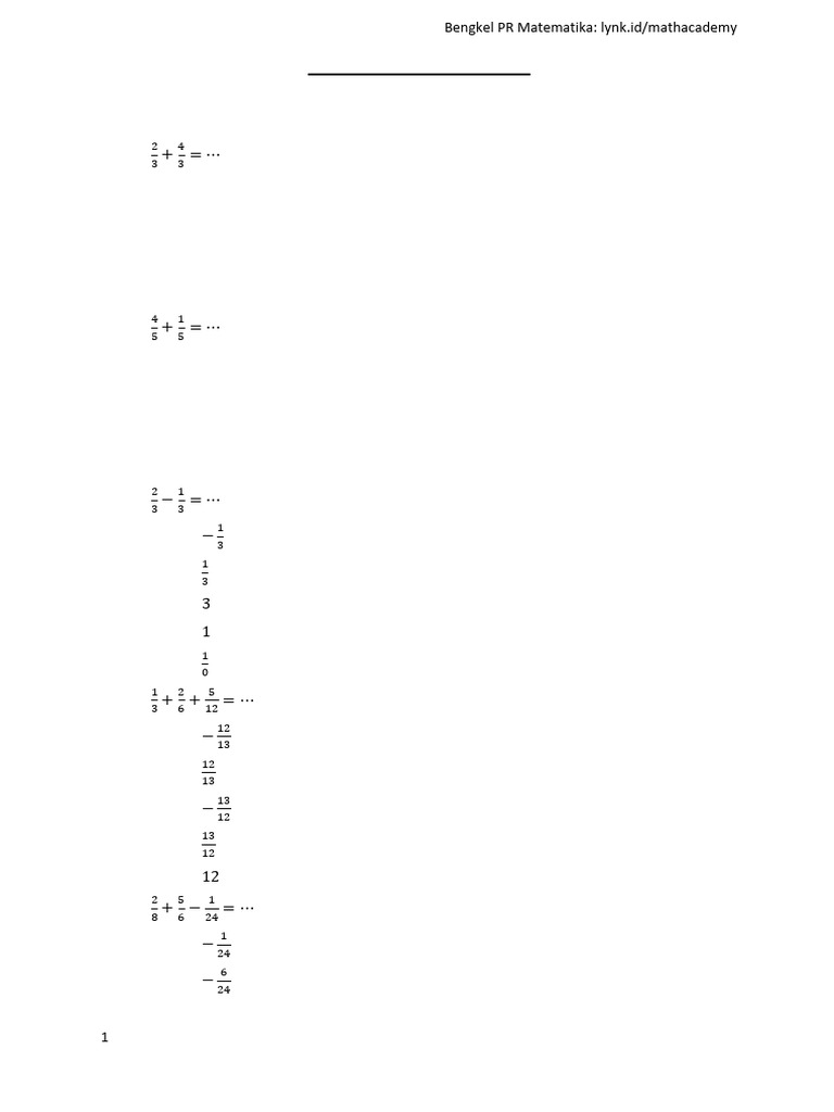 Worksheet Operasi Bilangan Pecahan | PDF