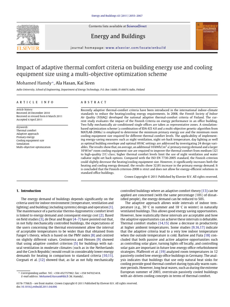 Impact of Adaptive Thermal Comfort Criteria On Building Energy Use and Cooling Equipment Size ...