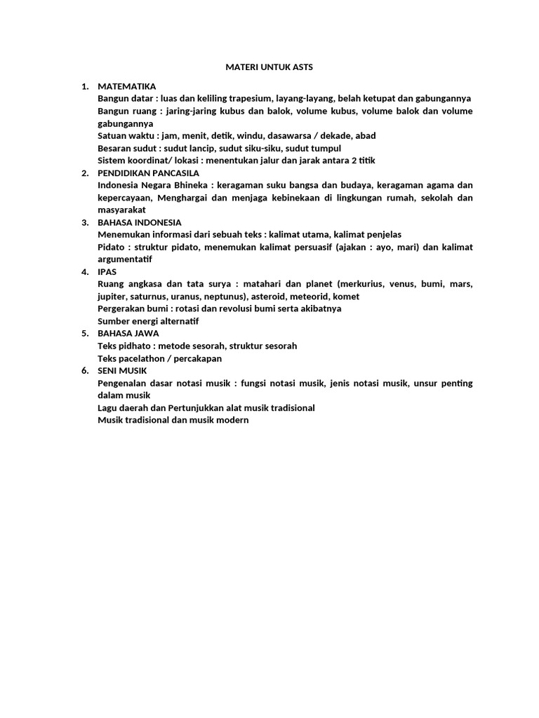 MATERI UNTUK ASTS | PDF