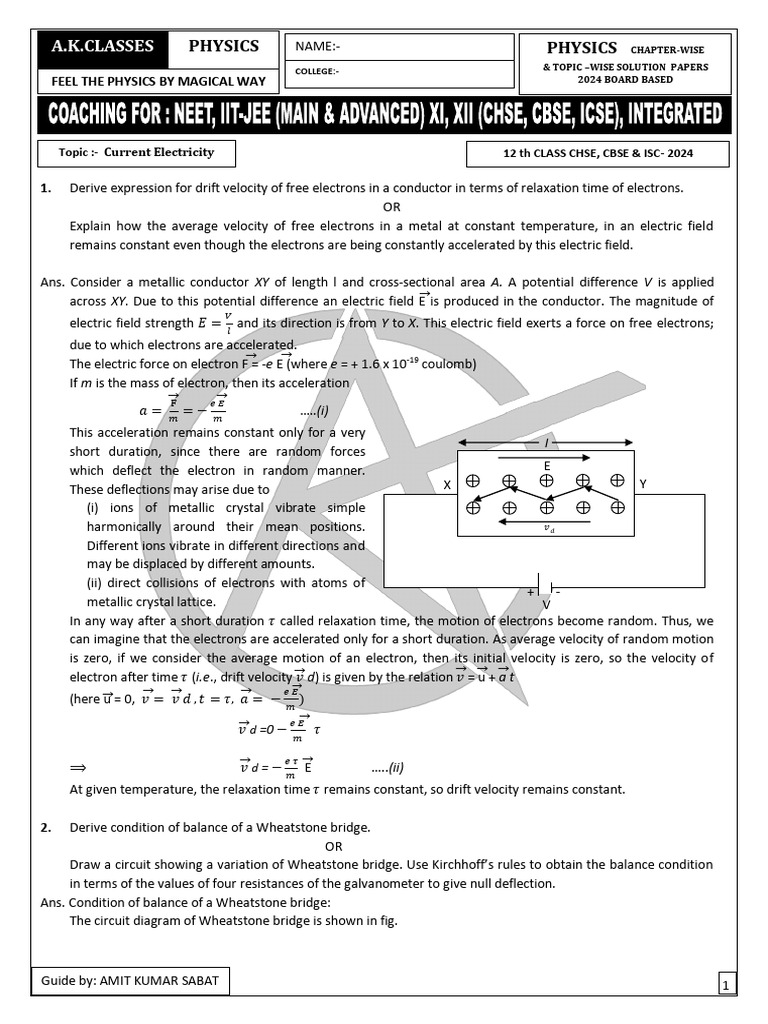 Current Electricity111 | PDF | Electron | Applied And Interdisciplinary ...