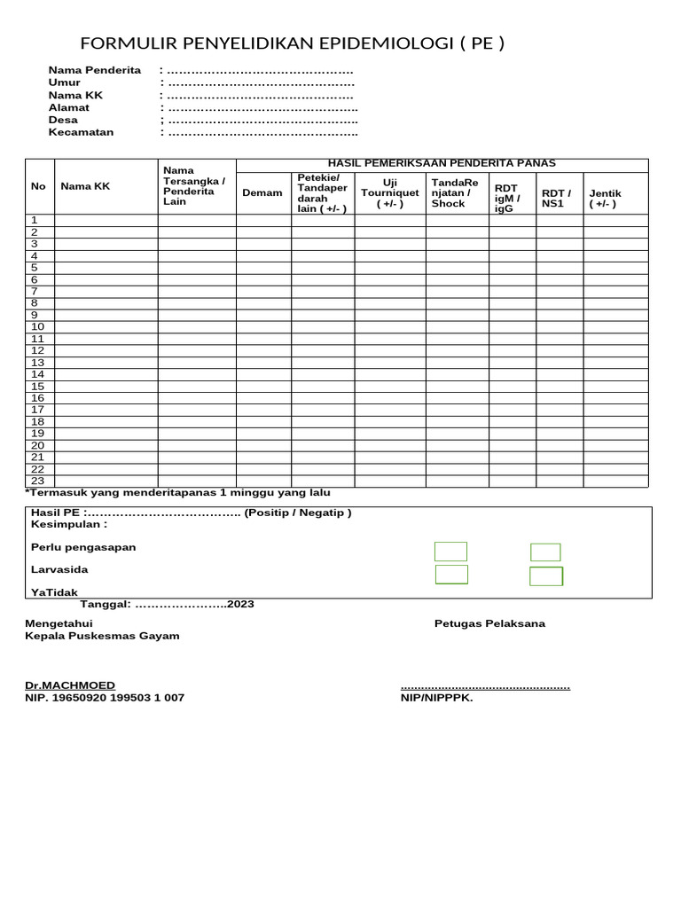 Formulir Investigasi Epidemiologi Penyakit | PDF
