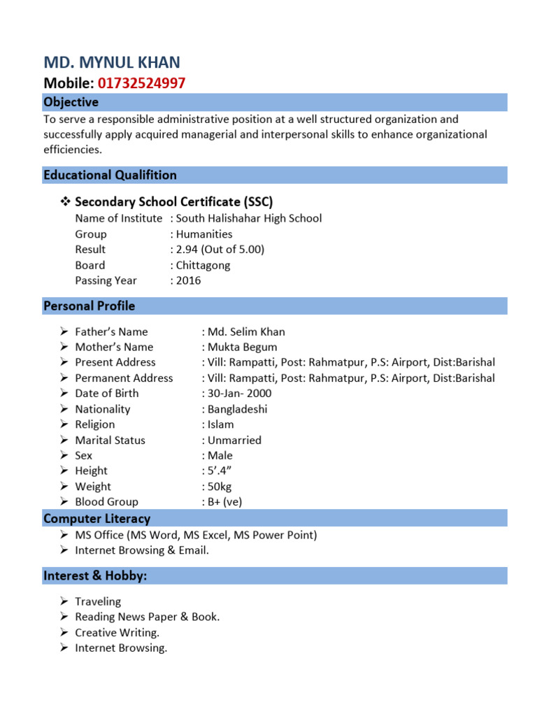 CV MD Mainul Islam | PDF