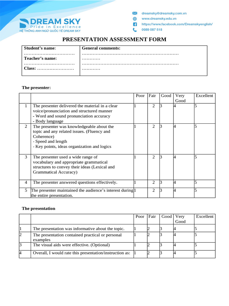 Presentation Assessment Form | PDF