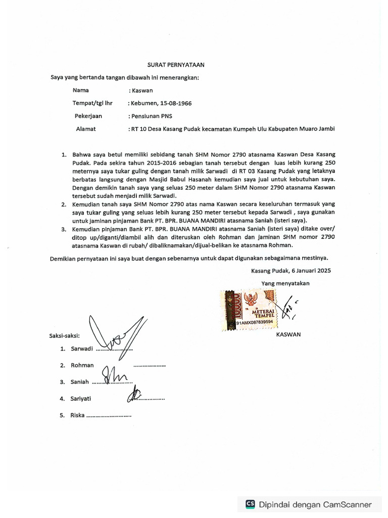 pernyataan Kaswan dan Sarwadi | PDF