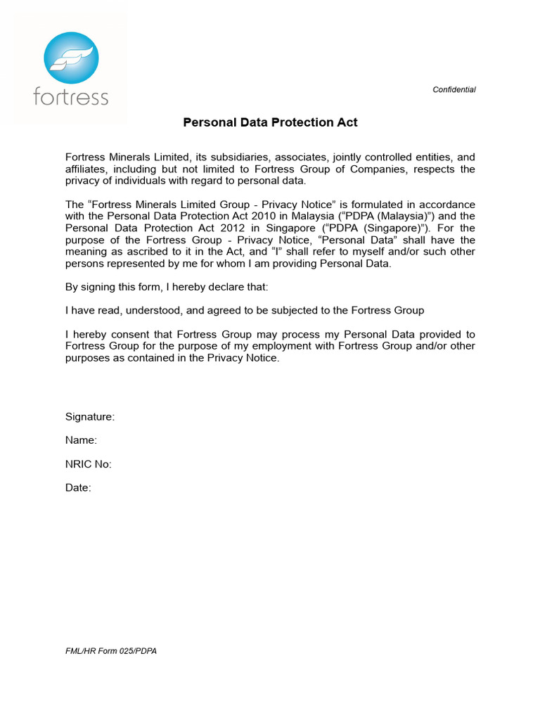 HR Form 025 - PDPA Form | PDF