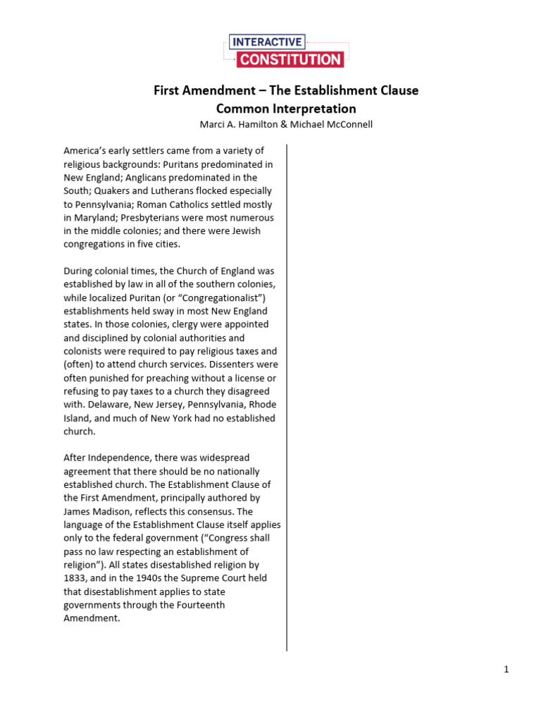 First Amendment: Understanding the Establishment Clause | PDF ...