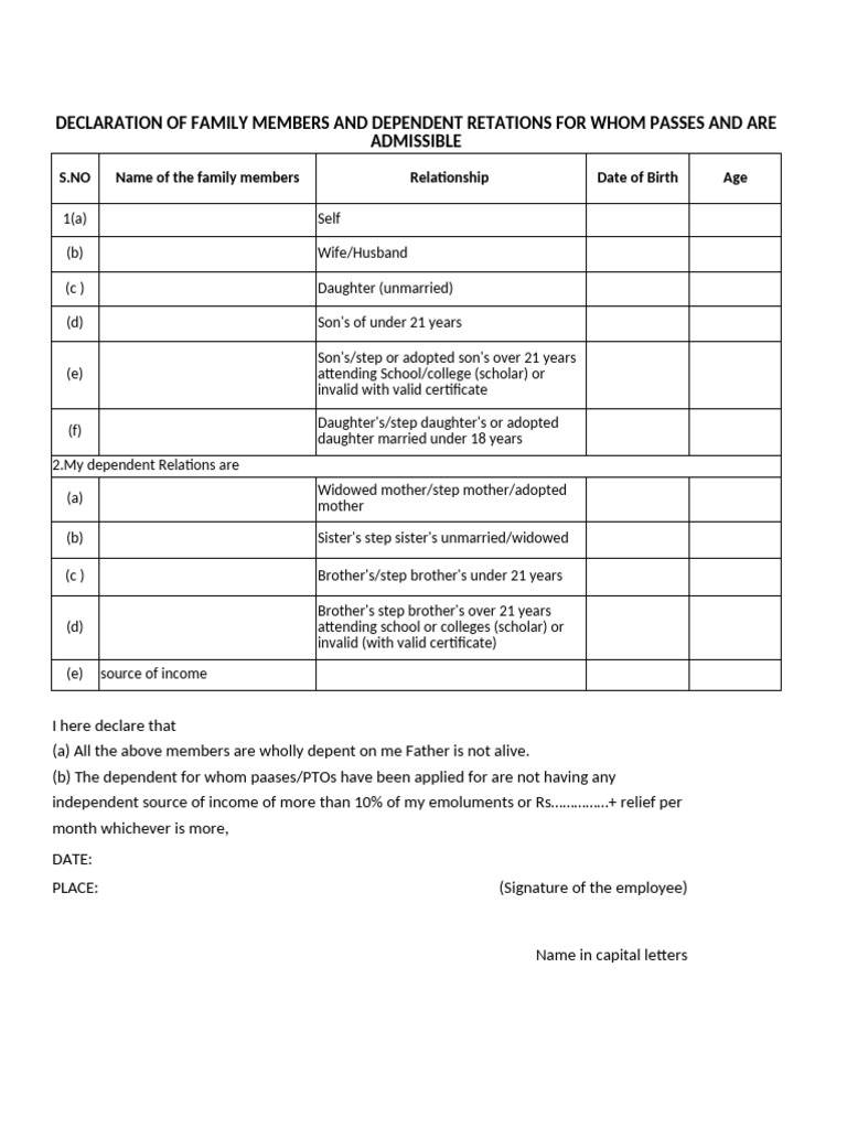 Declaration of Family Members | PDF | Social Institutions