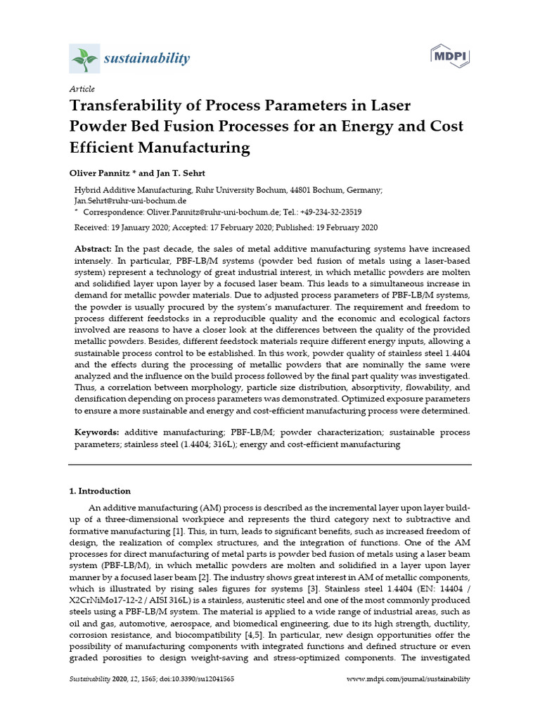 Transferability of Process Parameters in Laser Pow | PDF | 3 D Printing ...