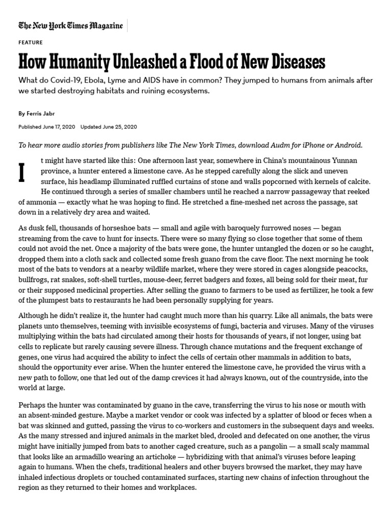 How Humanity Unleashed A Flood of New Diseases - The New York Times ...